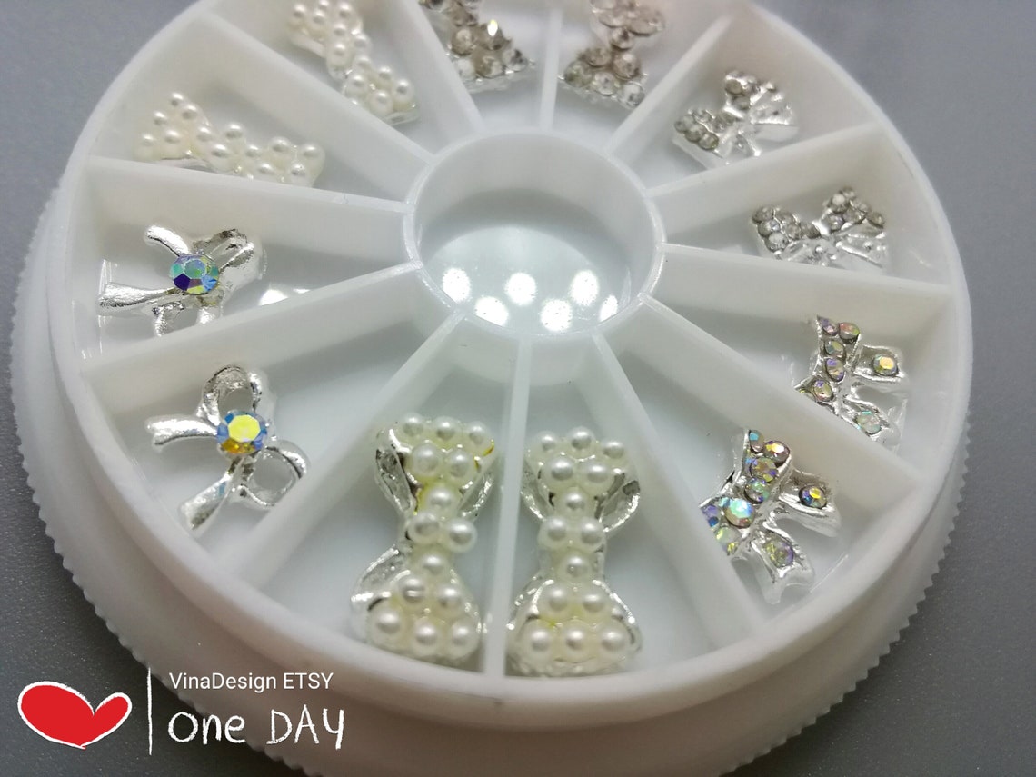 12pcs Assort Pearl Bow Nail Charm Diamond Bow Nail Charm - Etsy