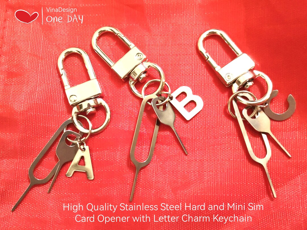 Stainless Steel Hard and Mini Sim Card Opener W/ Letter Charms Keychain ...