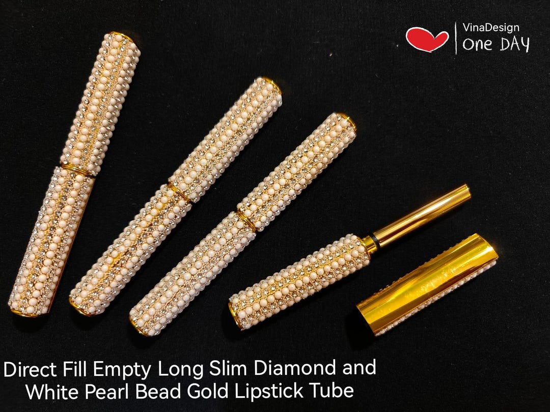 Direct Fill Empty Slim Diamond and White Pearl Bead Gold Lipstick ...