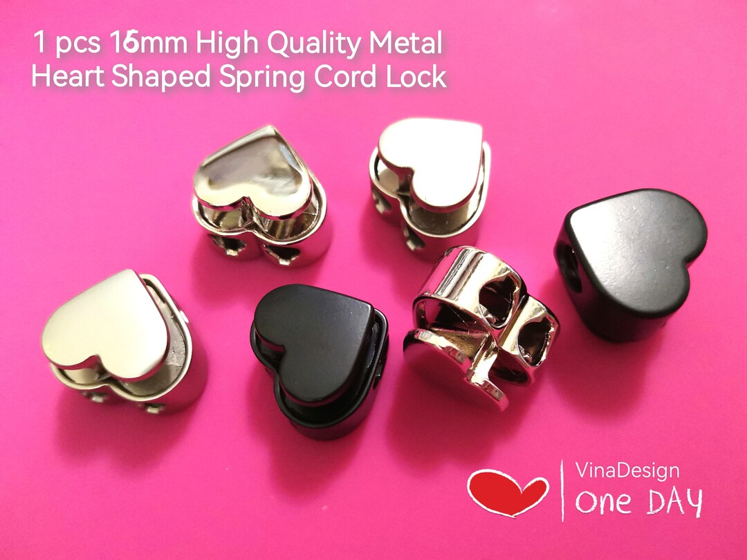1 Pcs 16mm Heart Shaped Metal Spring Cord Lock Black Metal Cord Lock ...