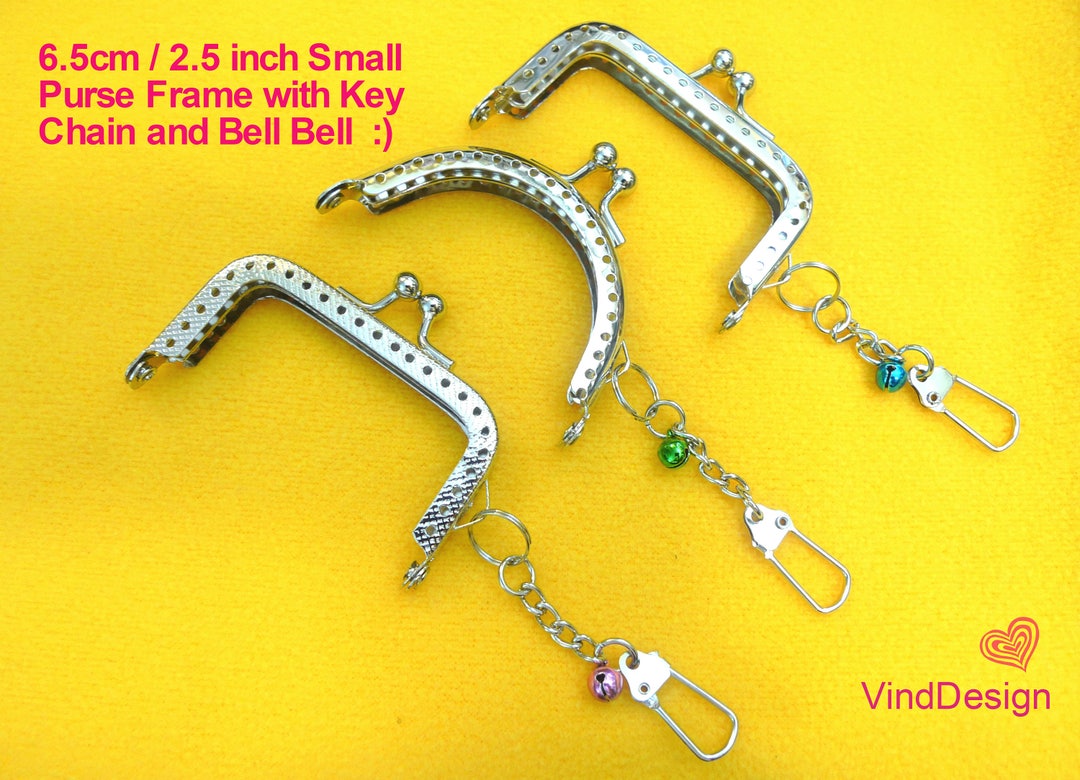 6.5cm Small Silver Purse Frame With Keychain and Bell Purse Frame ...