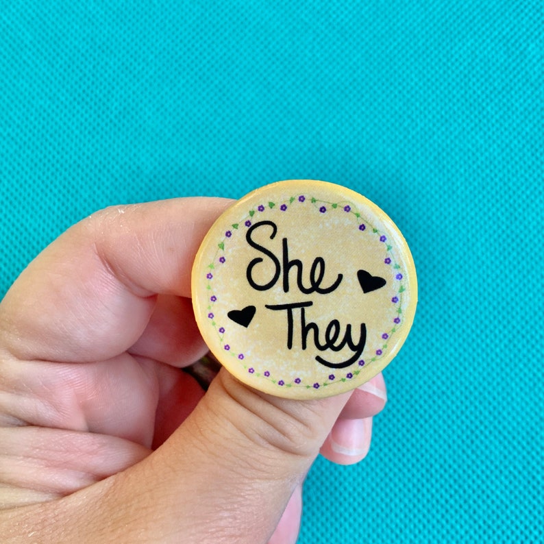 Floral Pronoun Pin Back Button | They/them | She/they | He/they | She ...