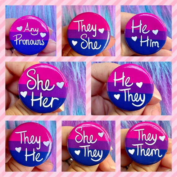 Bisexual Pride Flag Pronoun Pin Back Button They/she | Etsy