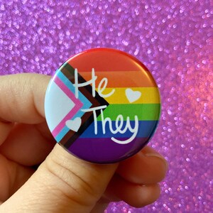 Progress Pride Flag Pronoun 1.25” Inch Pin Back Buttons | She/they | He ...