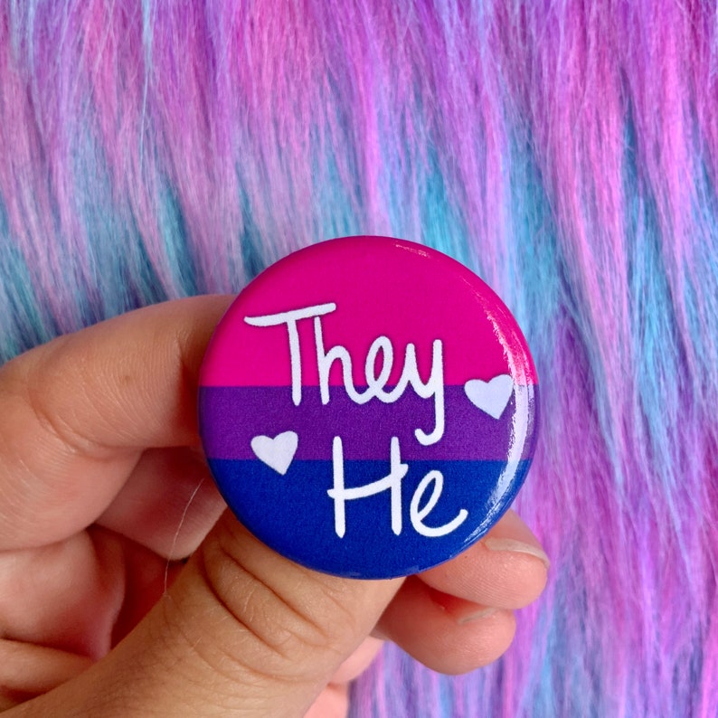 Bisexual Pride Flag Pronoun Pin Back Button They She Etsy
