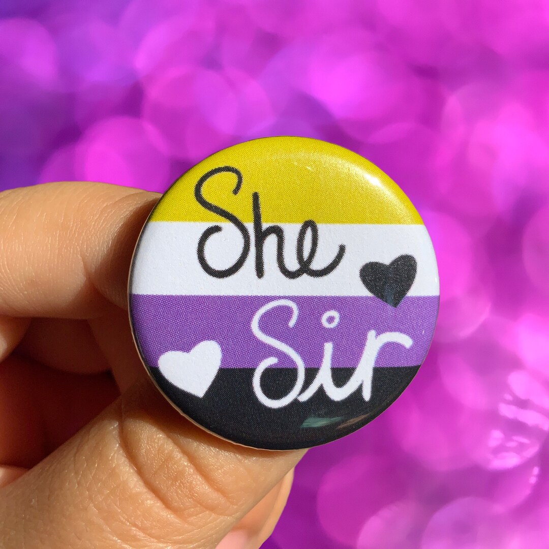 She/sir Non-binary Pride Flag Pronoun Pin Back 1.25 Inch Button| Enby ...