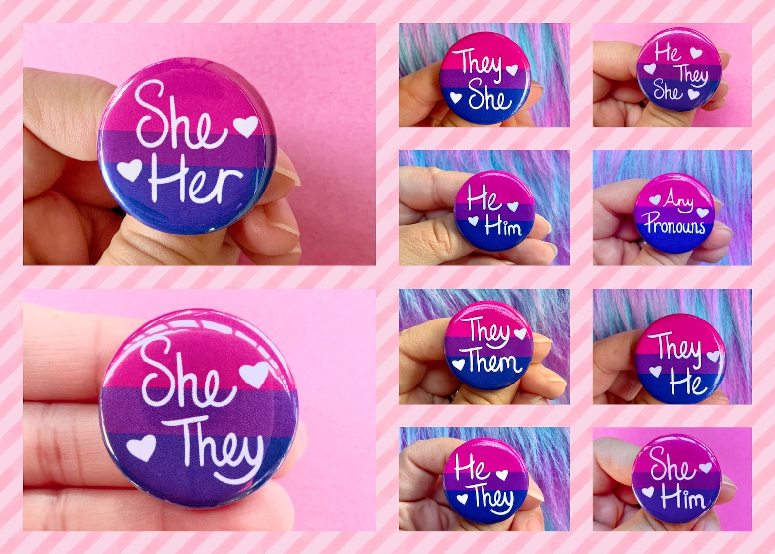 Bisexual Pride Flag Pronoun Pin Back Button They/she - Etsy