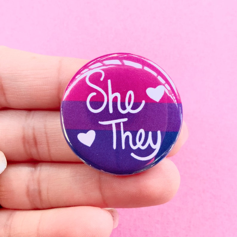 Bisexual Pride Flag Pronoun Pin Back Button They She Etsy
