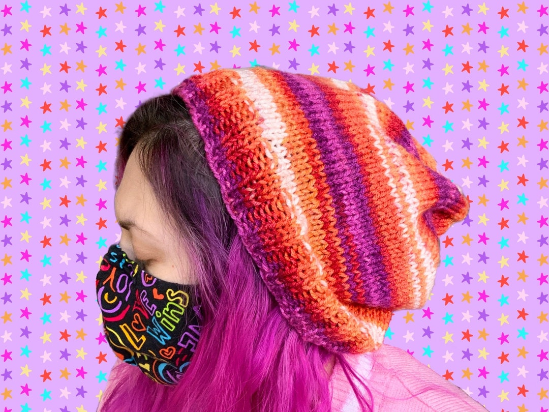 Lesbian Pride Sunset Handknit Slouchy Beanies Subtle LGBTQ Pride Flag ...