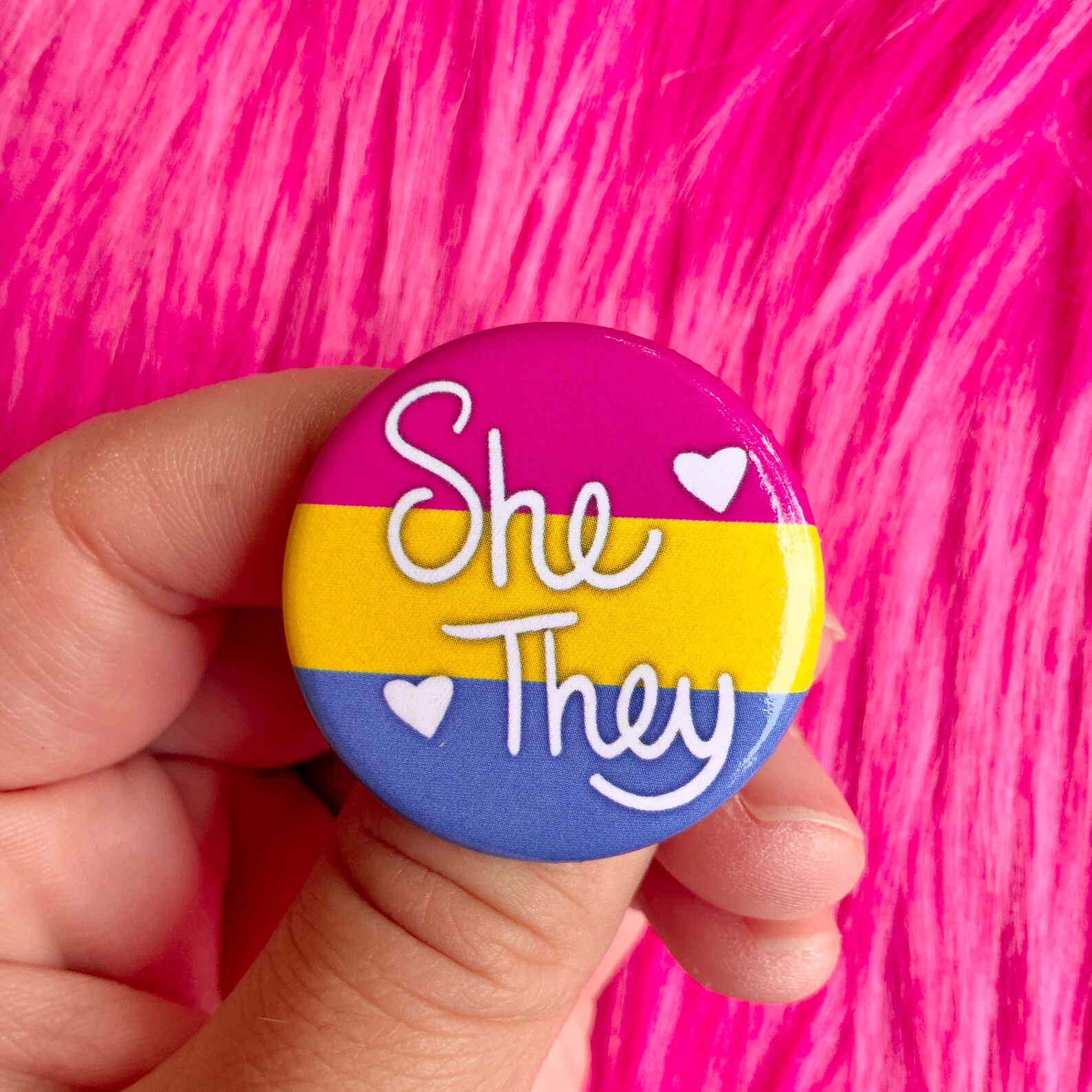 Pansexual Pride Flag Pronoun Pin Back Button They/She | Etsy