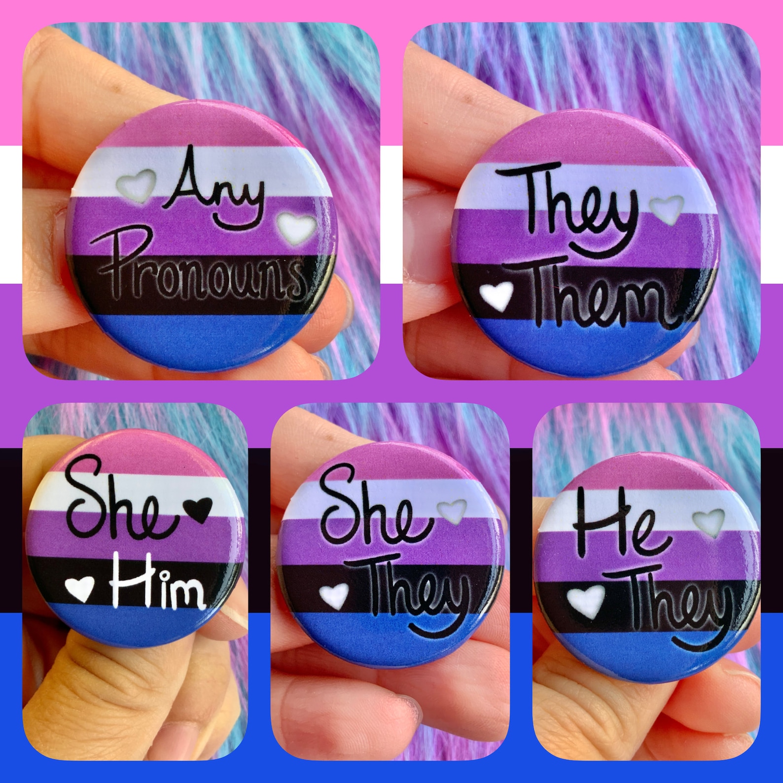 Genderfluid Pride Flag Pronoun Pin Back Button Theythem Etsy