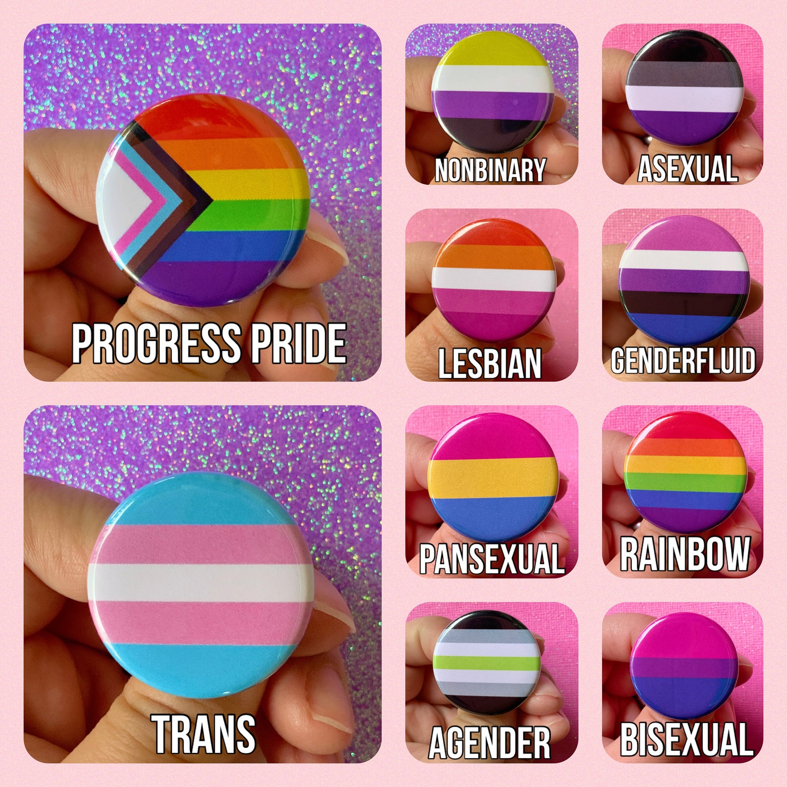 BULK SET of LGBTQ+ Pride Flag 1.25” Inch Pin Back Buttons | Sets of 50 ...