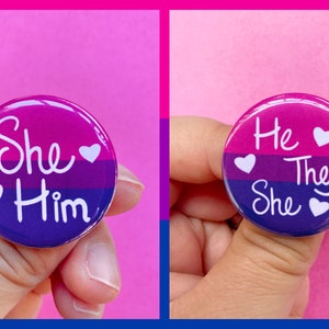 Bisexual Pride Flag Pronoun Pin Back Button | They/she | They/he | They ...