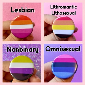 LGBTQ+ Pride Flag 1.25” Inch Pin Back Button Agender Bi Pan Ace Trans ...