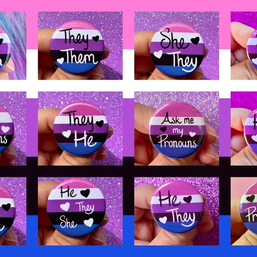 Gender Apathetic Pride Flag Pronoun Pin Back Button They Them Etsy Canada