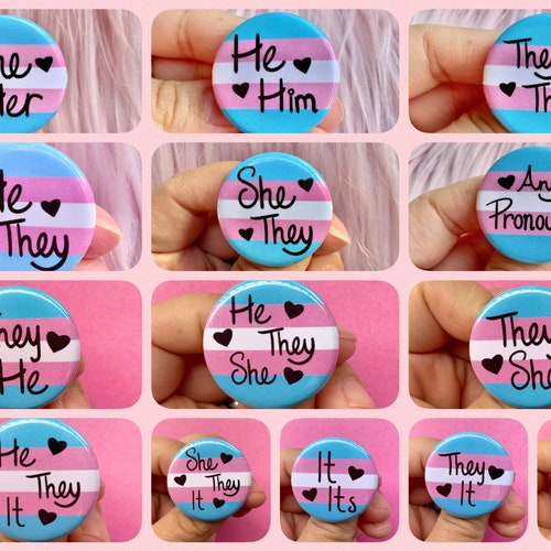 Bisexual Pride Flag Pronoun Pin Back Button They/she - Etsy