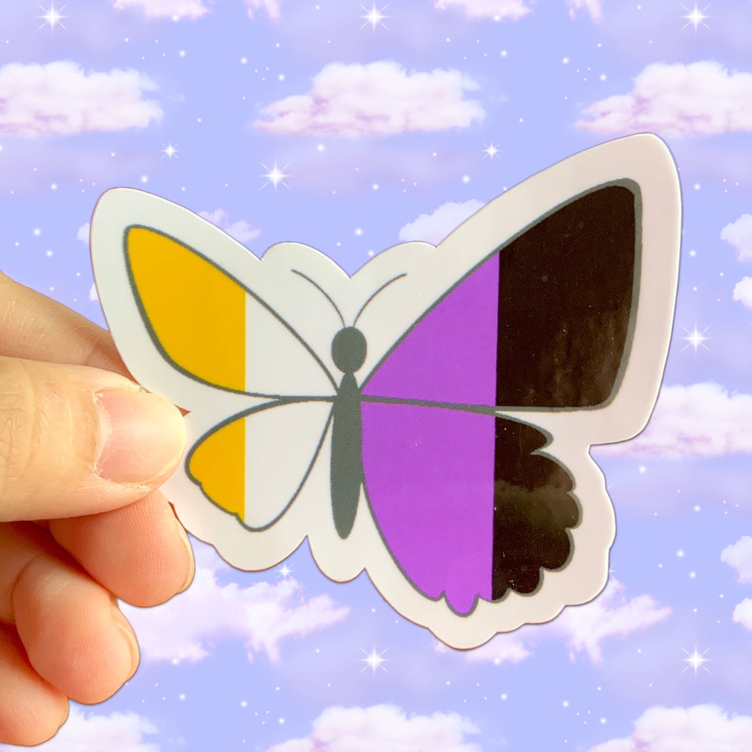 Nonbinary Pride Gynandromorph Butterfly Sticker LGBTQ Water Resistant Decal Subtle Enby Pride - Etsy