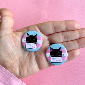 Kitty Cat Trans Pride Flag Pronoun 1.25” Inch Pin Back Button | She/her ...