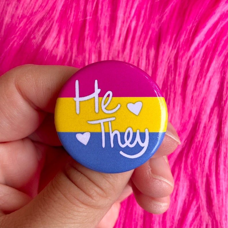 Pansexual Pride Flag Pronoun Pin Back Button They She Etsy
