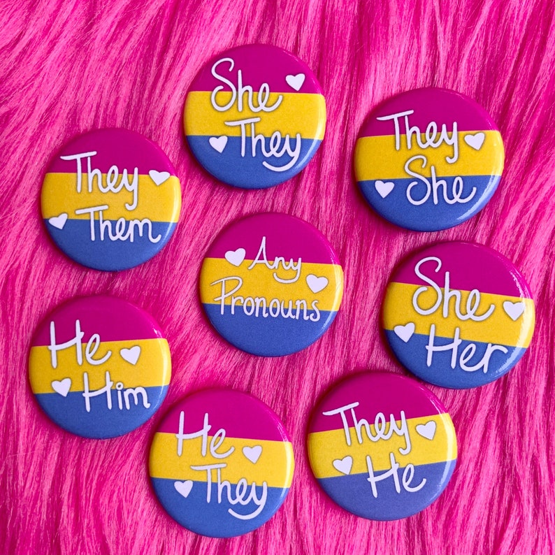 Pansexual Pride Flag Pronoun Pin Back Button They/she | Etsy