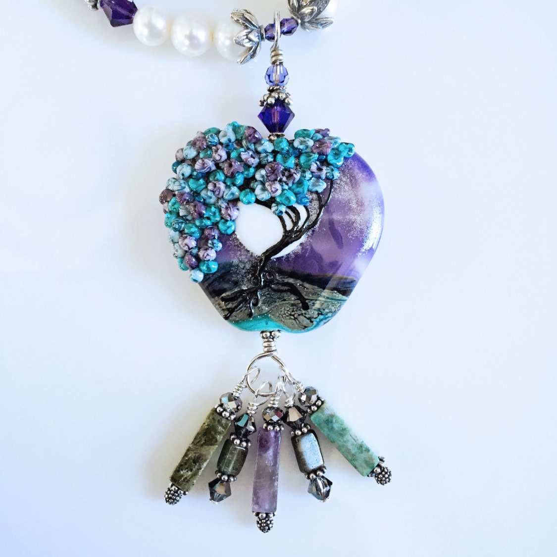 SRA Tree of Life Necklace With Fresh Water Pearls Natural Stones Bali ...