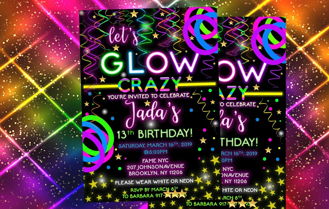Lets Glow Crazy Invitations - Digital Invitation - Etsy