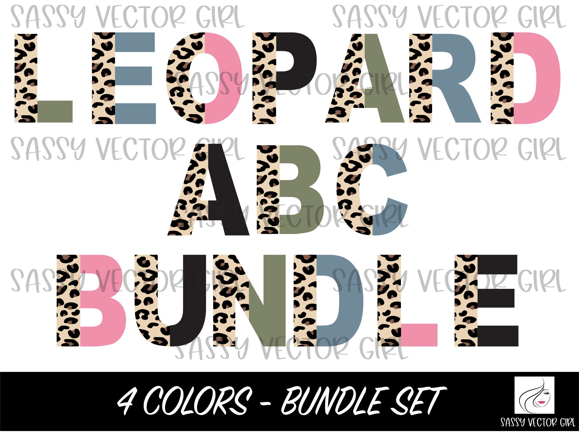 Half Leopard Font SVG Bundle, Green Leopard Alphabet Letters PNG, Pink ...