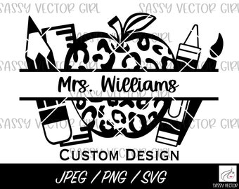 Custom Teacher Name Png, Teacher Split Monogram Png, Teacher Leopard ...
