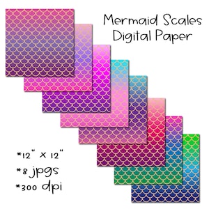 Mermaid Digital Paper Set, Mermaid Scales Digital Background Bundle ...