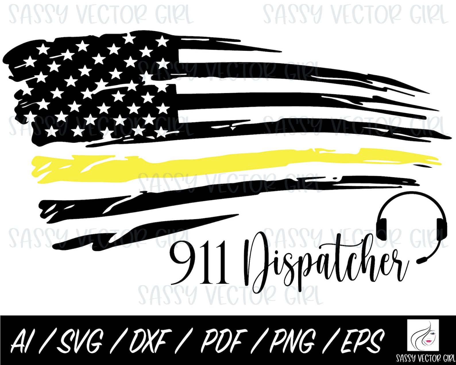 911 Dispatcher SVG, Dispatcher Cut File, Thin Yellow PNG, Dispatcher ...