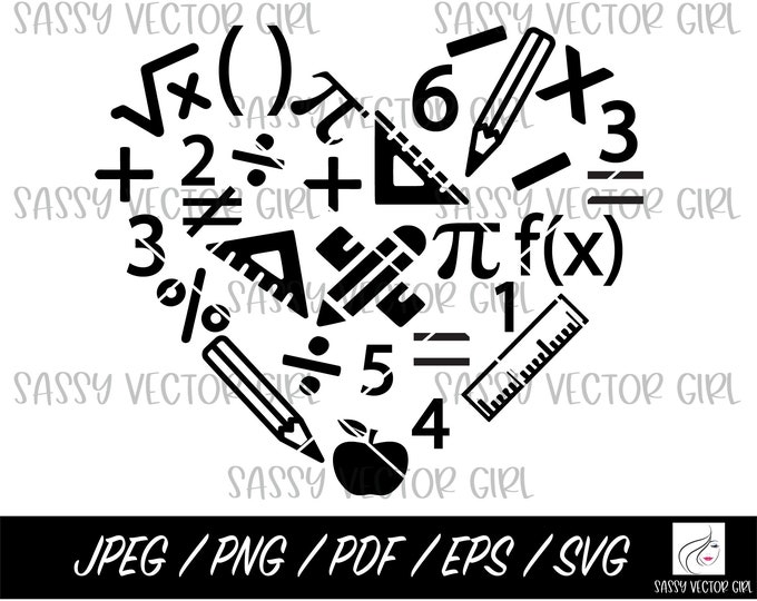 Math Heart SVG, Math Teacher SVG, Mathematics Heart, Mathematics Lover ...