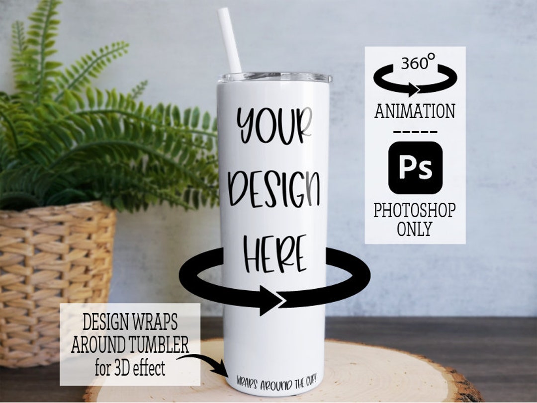 20 Oz Skinny Tumbler Animation, Rotating Tumbler Mockup Video, Spinning ...