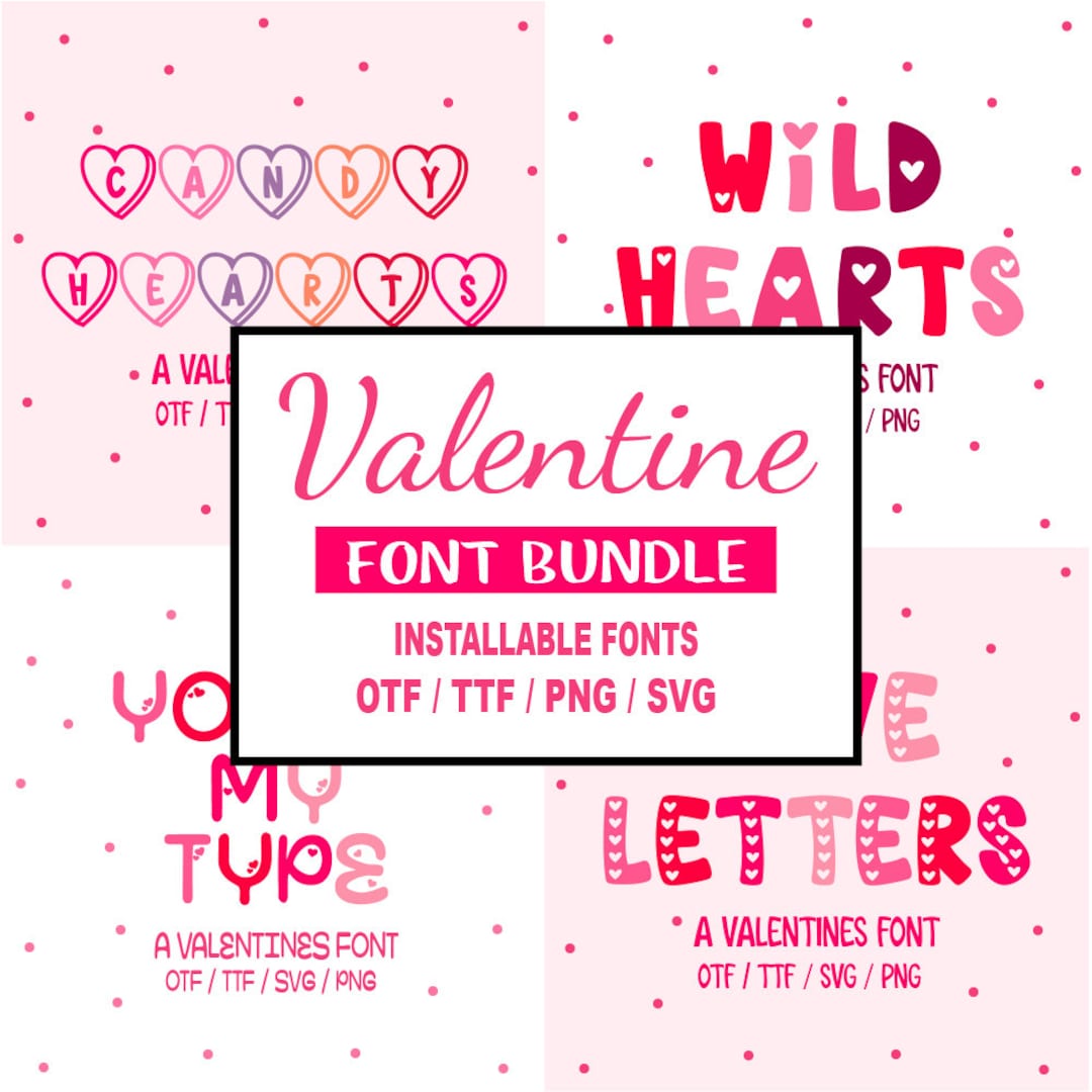Valentine Font Bundle TTF, Heart Font, Valentine's Day Font, Cute ...