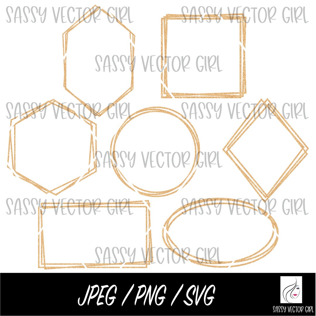 Golden Frames Png, Border Frames Bundle, Gold Border Svg, Geometric ...