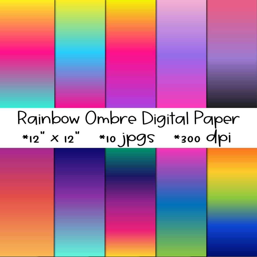 Ombre Digital Paper Set, Ombre Digital Background Bundle, Rainbow ...