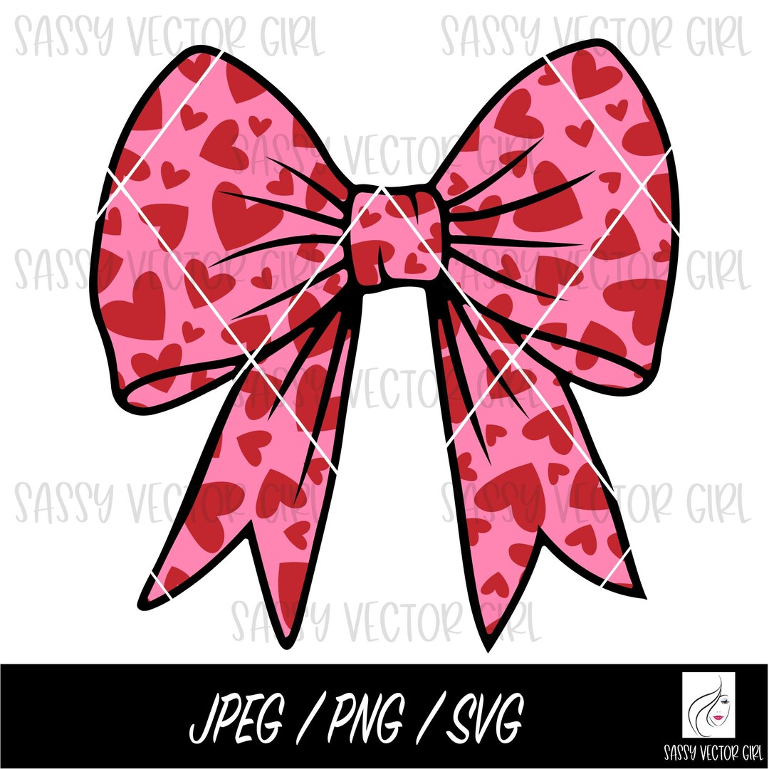 Heart Bow Png, Hearts Coquette Bow Png, Valentine's Day Retro Bow for ...