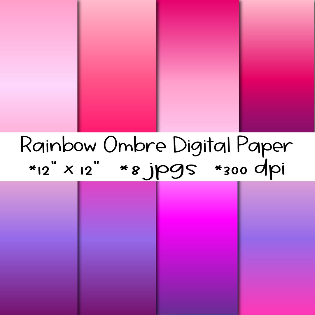 Ombre Digital Paper Set, Ombre Digital Background Bundle, Rainbow ...