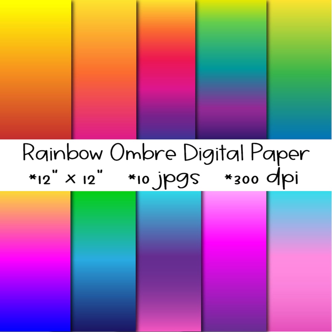 Ombre Digital Paper Set, Ombre Digital Background Bundle, Rainbow ...