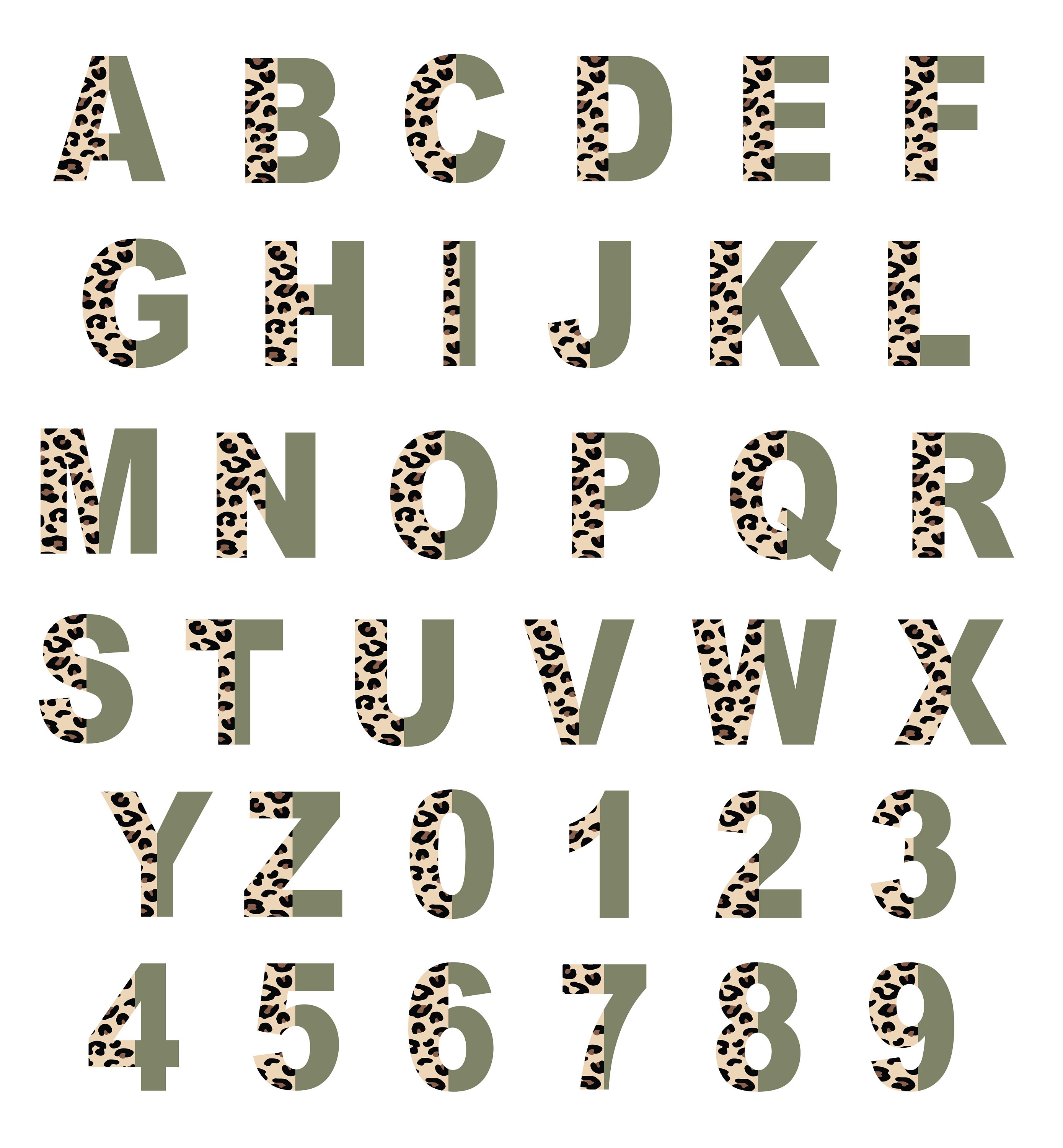 Half Leopard Font SVG Bundle, Green Leopard Alphabet Letters PNG, Pink ...