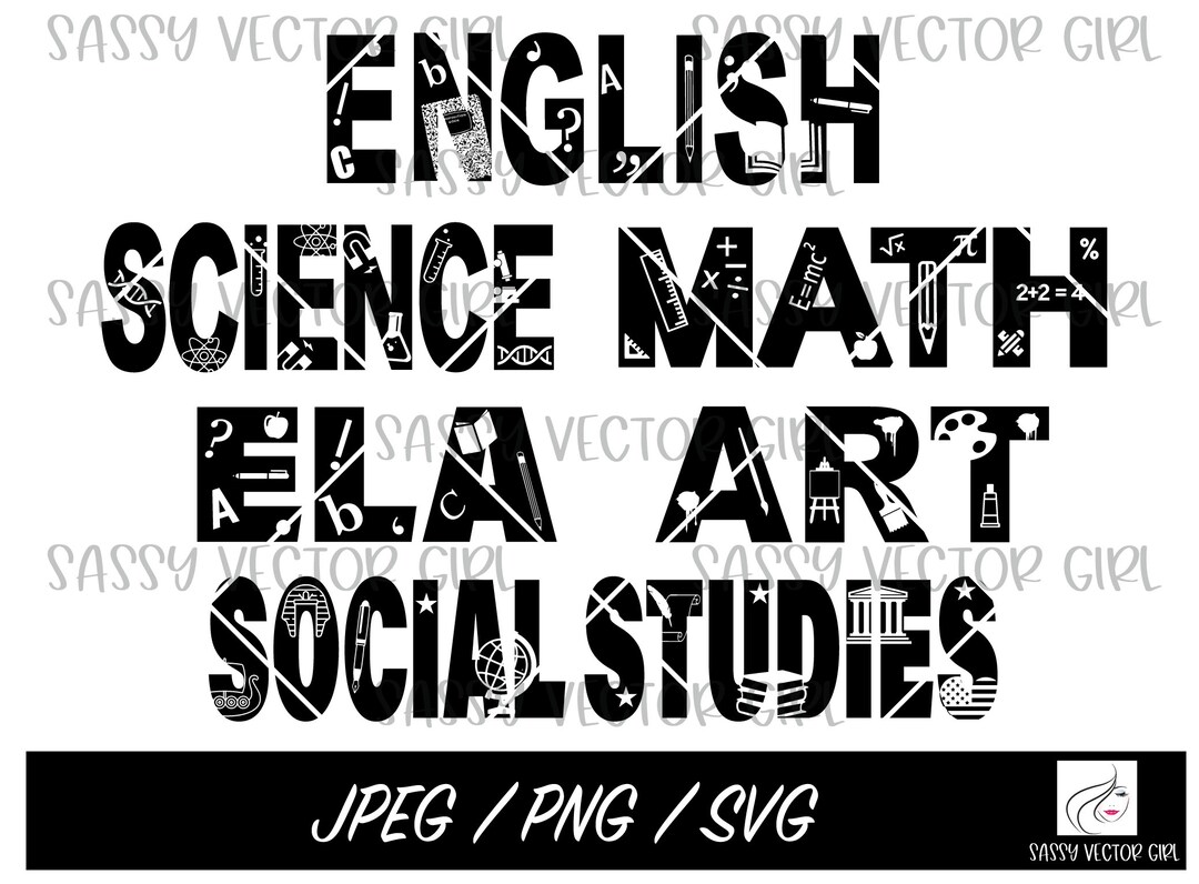 School Subject Titles Svg, English Png, Math Svg, Art Sublimation ...