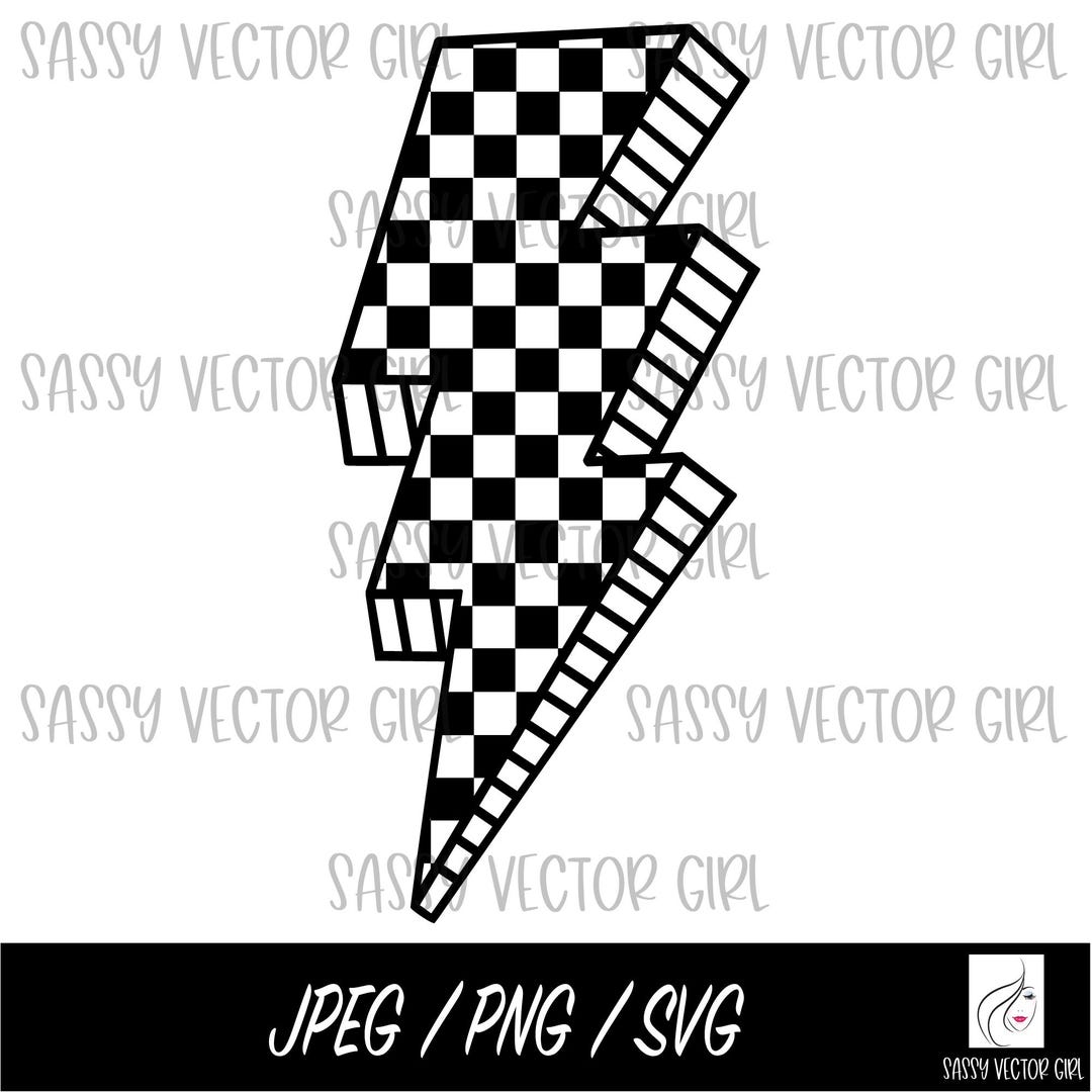 Checkered Lightning Bolt Svg, Checkerboard Lightning Bolt Png, Doodle ...