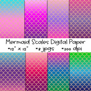 Mermaid Digital Paper Set, Mermaid Scales Digital Background Bundle ...