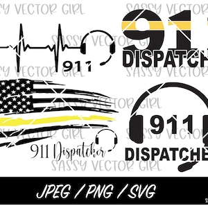 911 Dispatcher SVG Bundle, Dispatcher Cut File, Thin Yellow PNG ...