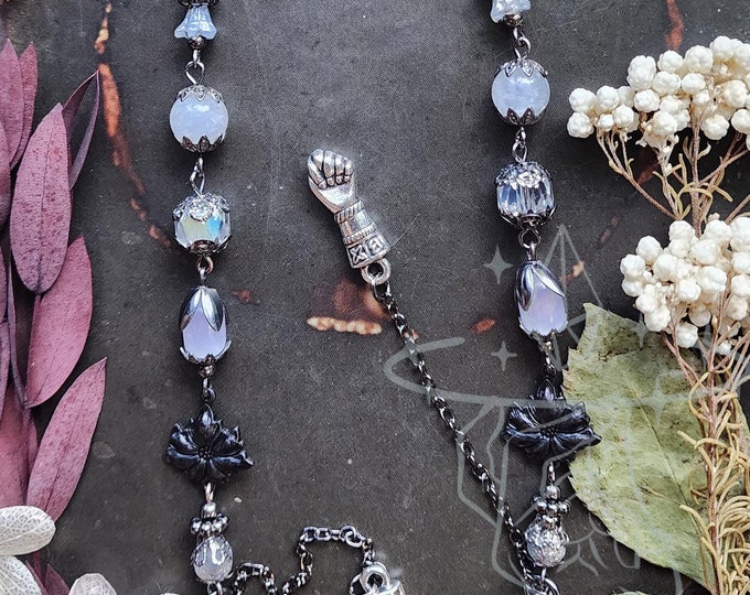 Twilight Prince Gunmetal Eyeglass Chain | Czech Crystal | Selenite ...