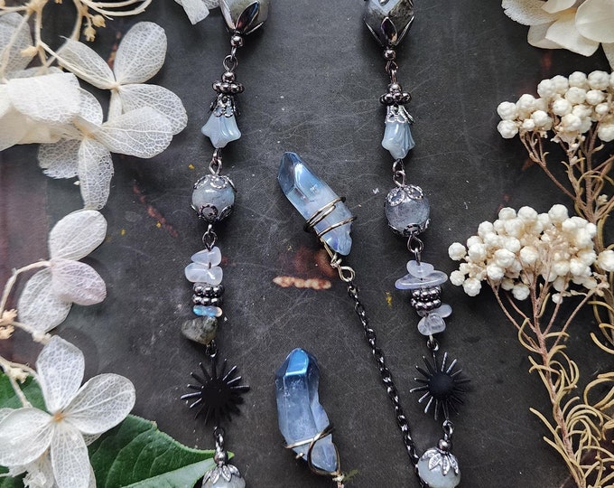 Dark Elf Gunmetal Eyeglass Chain | Czech Crystal | Labradorite Beads ...