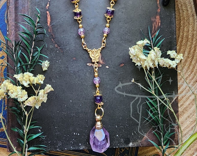 Amethyst Crystal Flask Necklace | Czech Crystal | Purple Celestial ...