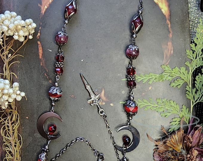 Blood Moon Gunmetal Eyeglass Chain | Czech Crystal | Red Garnet Beads ...