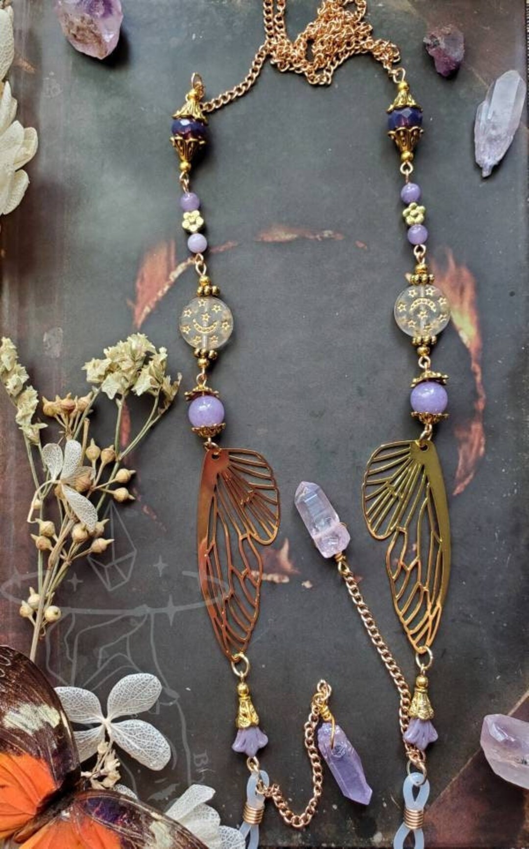Lilac Fairy Eyeglass Chain Czech Crystal Lavender Crystal Quartz ...