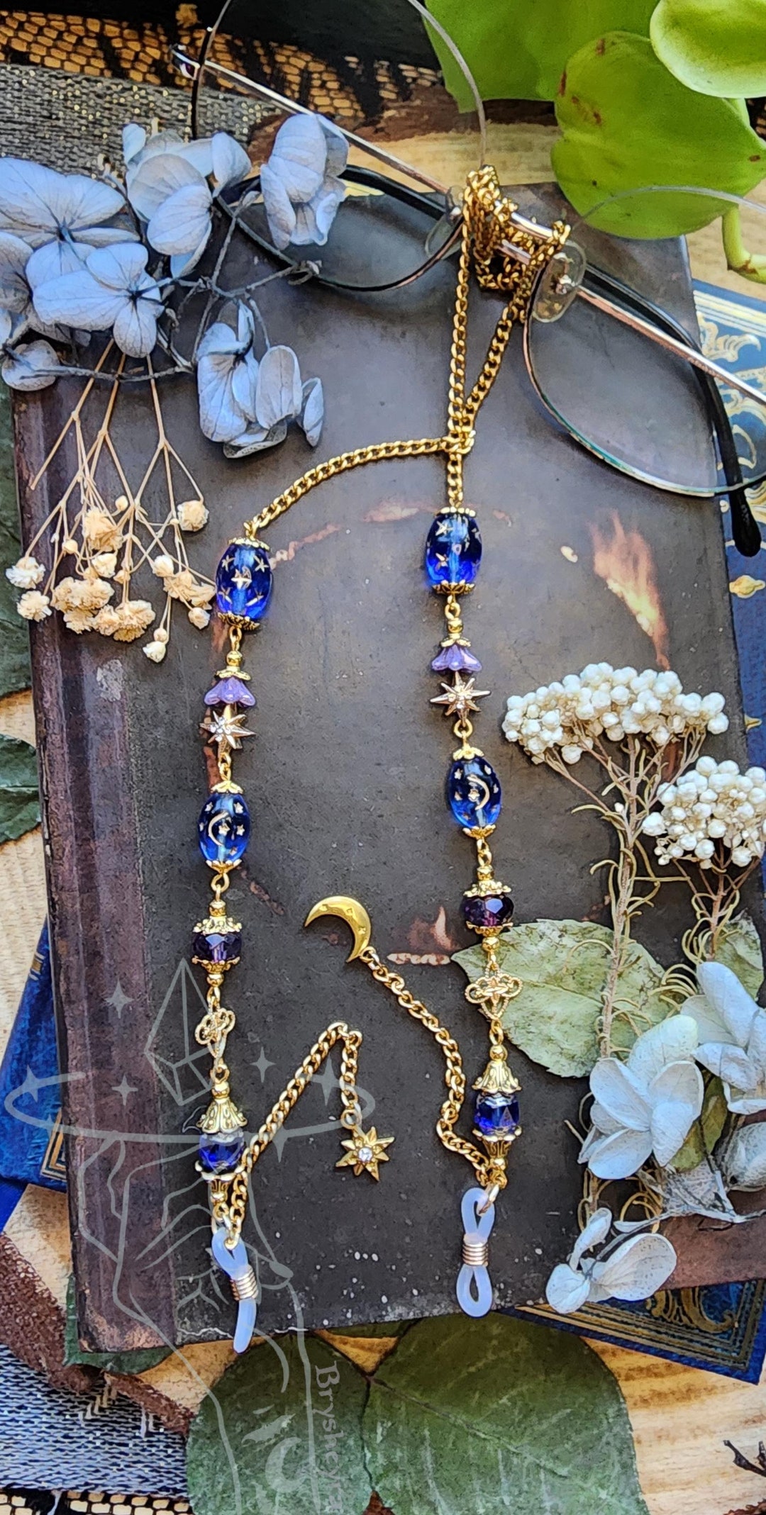 Wizard Prodigy Gold Eyeglass Chain | Czech Crystals | Sapphire Crystal ...