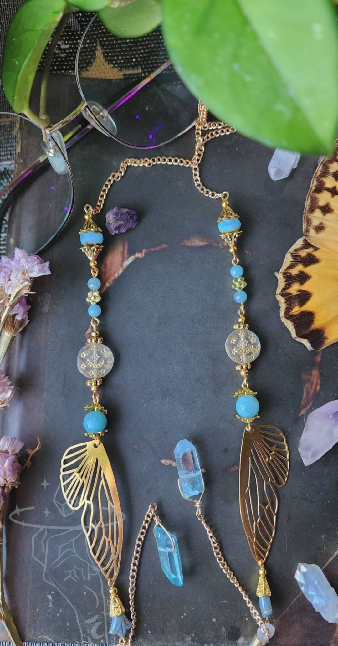 Blue Fairy Eyeglass Chain Czech Crystal Aquamarine Stone Crystal ...